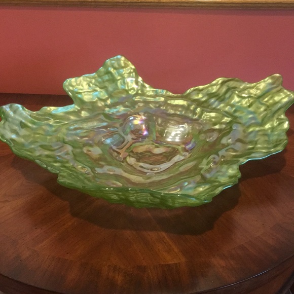 Accents | Art Glass Green Iridescent Wavy Scalloped Edge Decorative ...